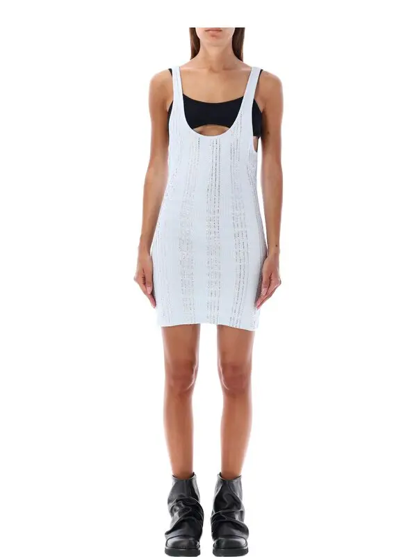 Attico Sleeveless Ribbed Mini Dress With Crystal Embellishments - White