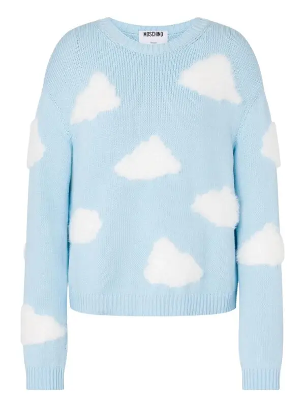 Moschino Crew Neck Cloud Motif Sweater - Blue
