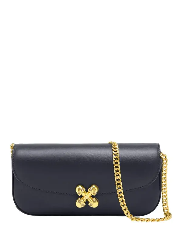 Alexander McQueen Small Skull Flower Embellished Shoulder Bag - Black/gold