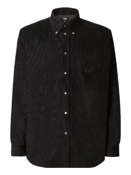 Fendi Ff Embroidered Corduroy Shirt - Black