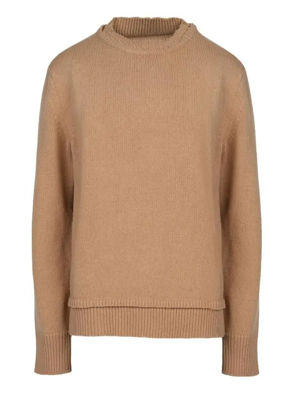 MAISON MARGIELA Ribbed Crew Neck Sweater With Elbow Patches - Nude