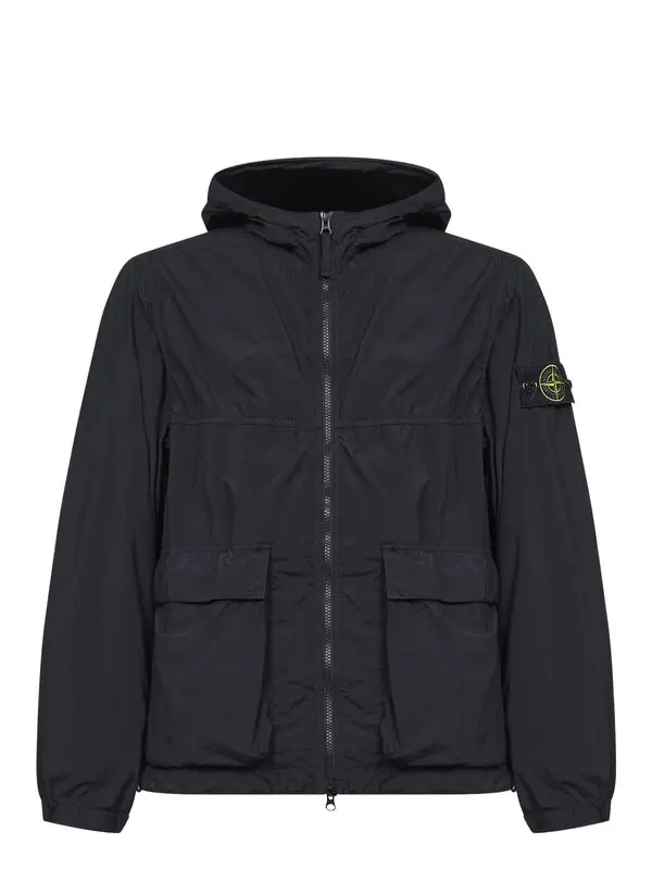 Stone Island Logo Patch Zip-up Jacket - Black