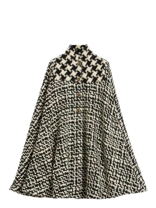 Valentino Garavani Houndstooth Pattern Cape - Black
