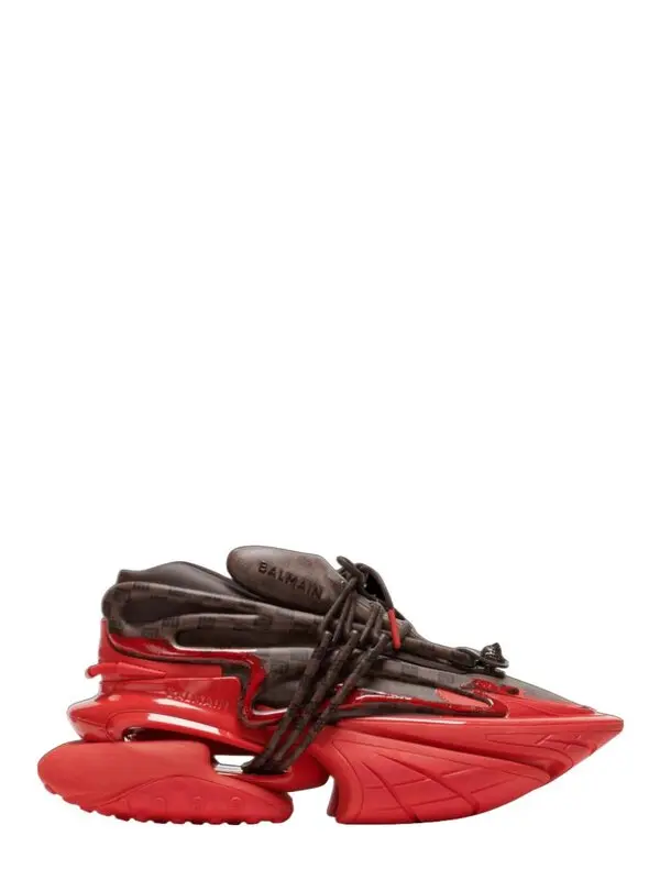 Balmain Unicorn Trainers In Neoprene And Monogram Leather - Red
