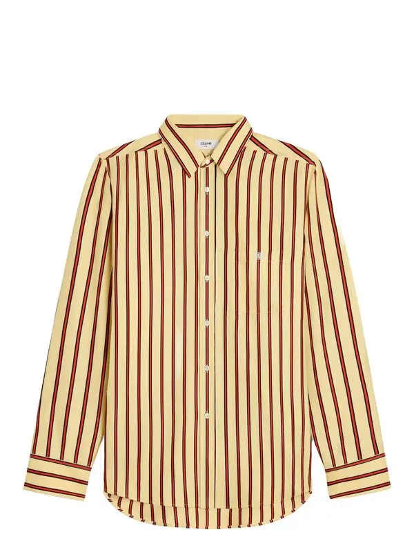 Celine Oversized Striped Silk Twill Shirt - Yellow/red/black