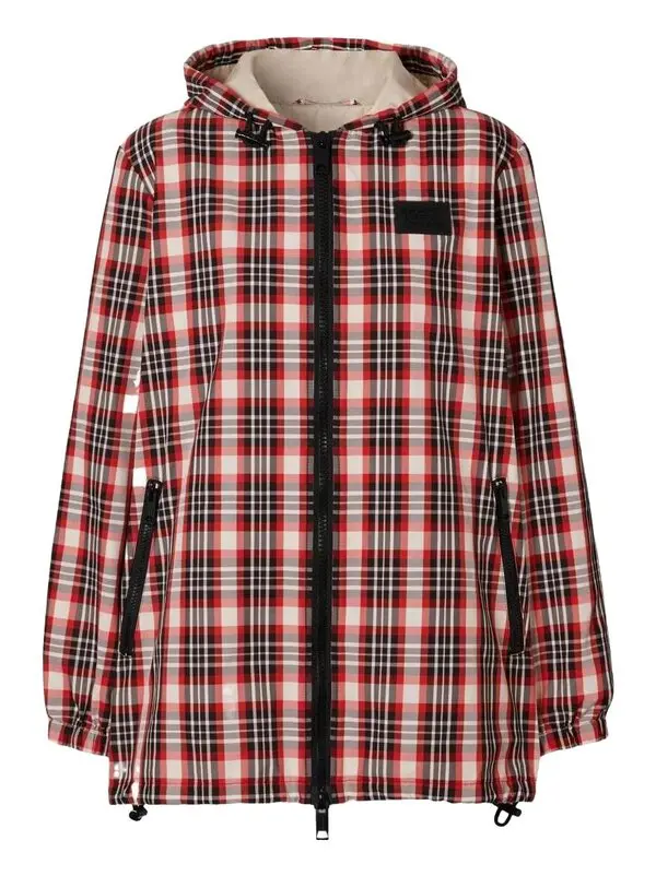 Burberry Logo Appliqué Tartan Parka Jacket - Multicolor