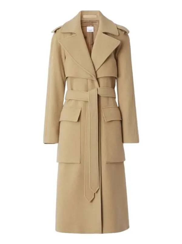 Burberry Cashmere Trench Coat With Pocket Detail - Brown