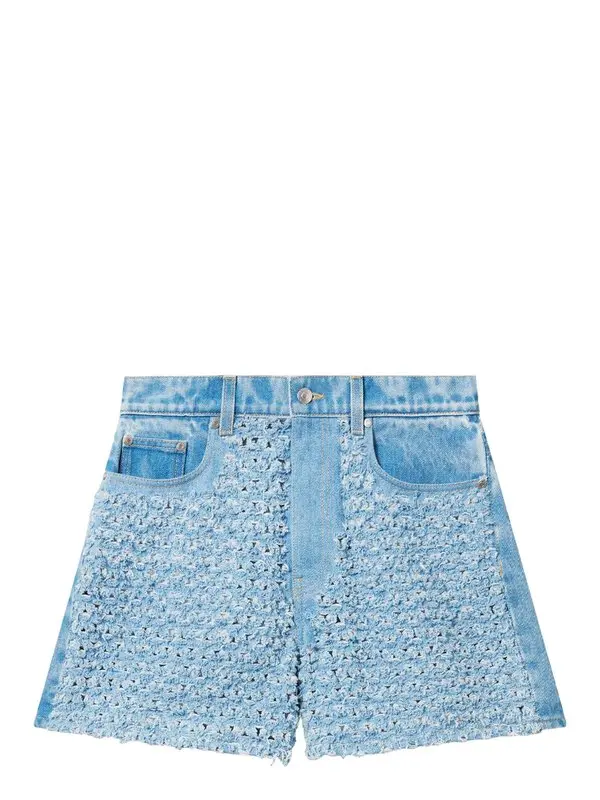 Stella McCartney Mid-rise Denim Bouclé Shorts - Light Blue