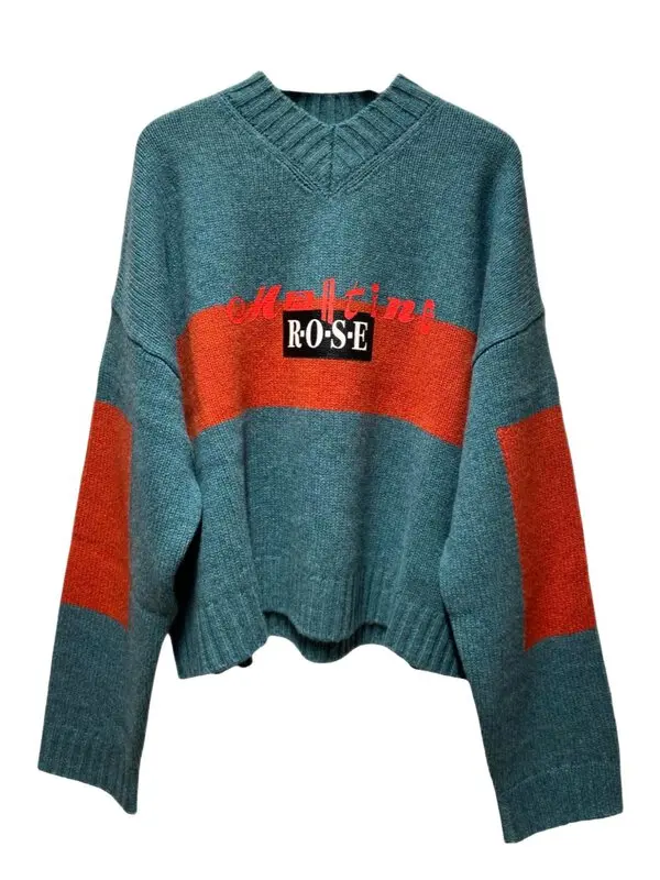 Martine Rose Oversized Colorblocked V-neck Sweater - Green Rust