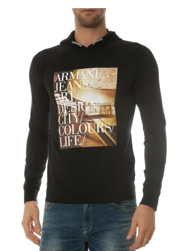 Emporio Armani Hooded Printed Sweater - Black
