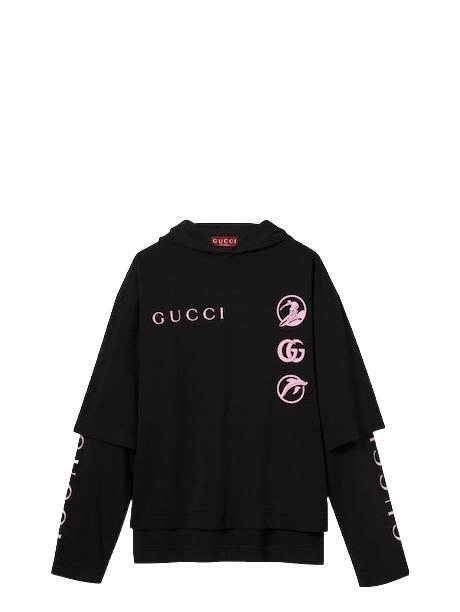 Gucci Printed Cotton Jersey Long-sleeve T-shirt - Black