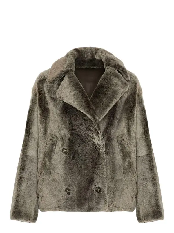 YVES SALOMON Double-breasted Faux Fur Jacket - Green