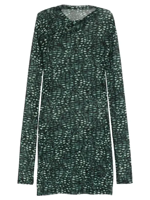 Dries Van Noten Long Sleeve Printed Dress - Green