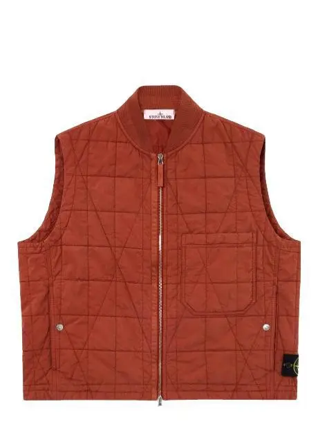 Stone Island Quilted Logo Patch Gilet - Brick Red