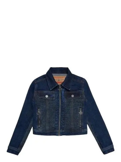 DIESEL® Long-sleeved Zip-up Denim Jacket With Pleated Details - Blue