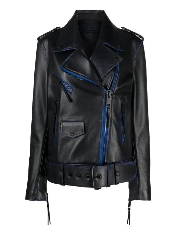 Off-White Belted Leather Biker Jacket - Black