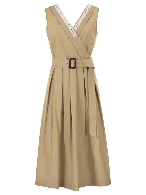 Max Mara Belted Pleated Midi Dress - Beige