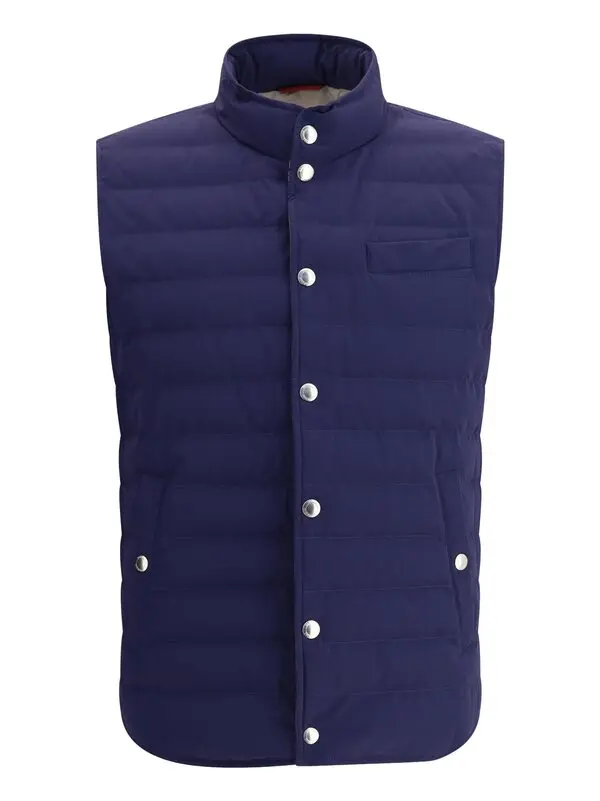 Brunello Cucinelli High-neck Quilted Gilet - Blue