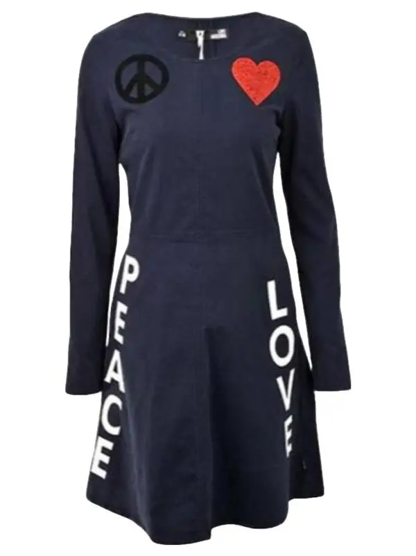 Moschino Long Sleeve Dress With Logo And Heart Appliqu - Black