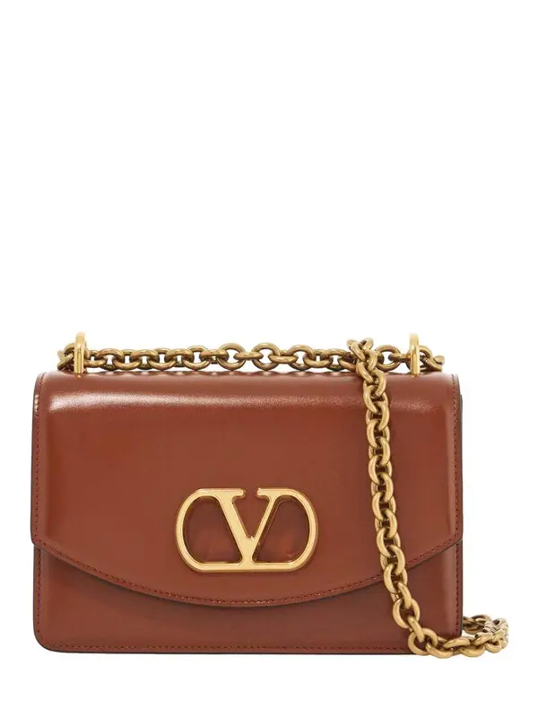 Valentino Garavani Vlogo Plaque Foldover Top Shoulder Bag - Brown