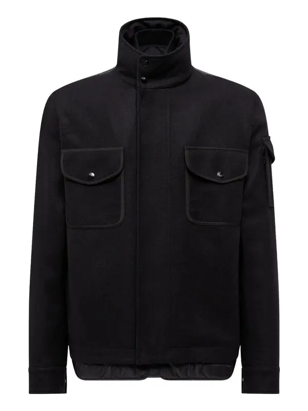 Moncler Wool Flannel Down Jacket With Stand Collar - Black