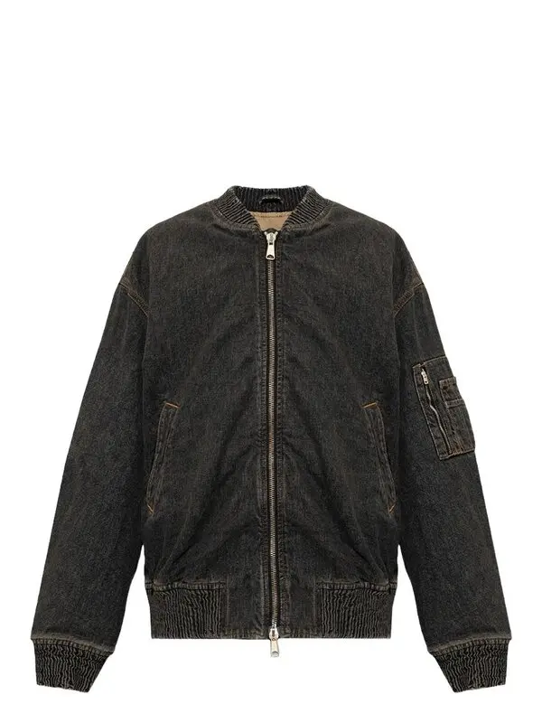 DIESEL® Zip-up Bomber Jacket With Buckle Pockets - Black
