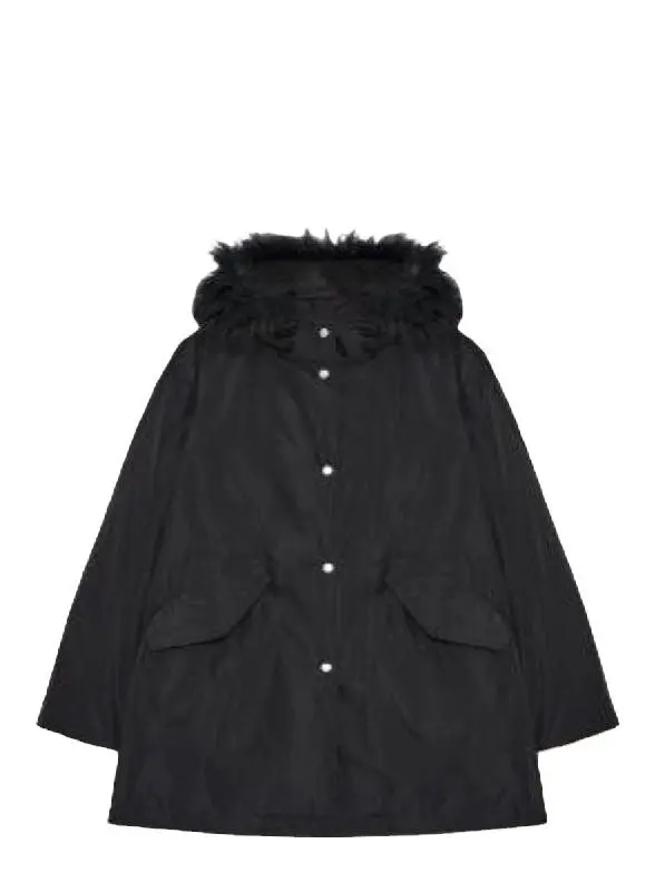 JIL SANDER Faux Fur Hooded Padded Jacket - Black