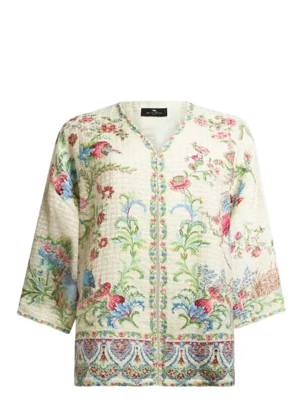 Etro Kimono Jacket With Botanical And Floral Motifs - Green
