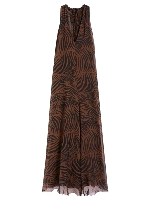 Max Mara Zebra Print Halterneck Maxi Dress - Brown