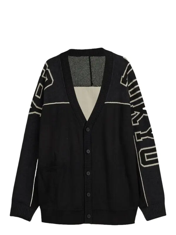 Y3 Logo Intarsia Knit V-neck Cardigan - Black