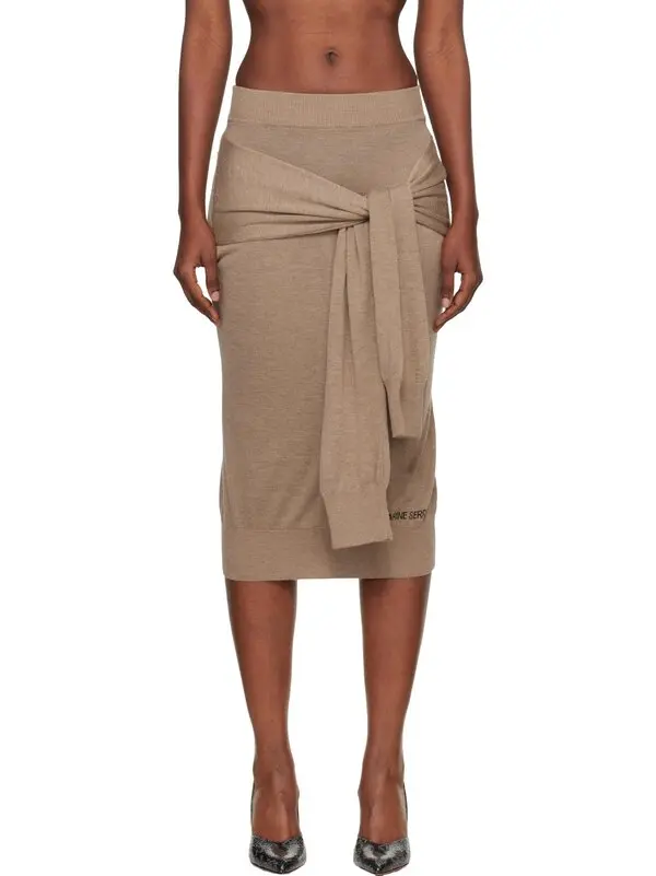 MARINE SERRE Ribbed Knit Skirt With Embroidered Logo - Brown