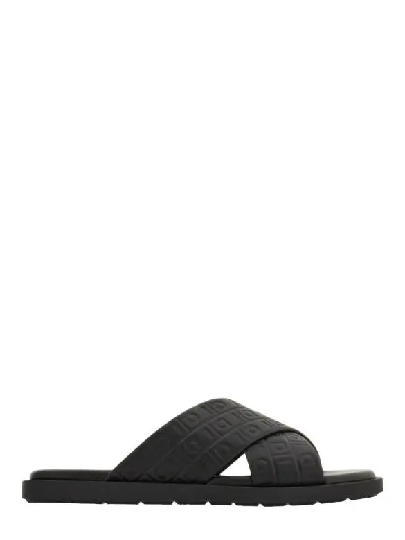 FERRAGAMO Round Toe Slip-on Sandals With Embossed Logo Detail - Black
