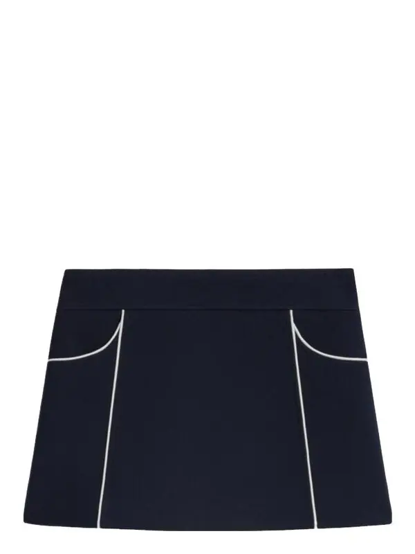 Celine Trapeze Mini Skirt In Gauffered Double Wool - Navy