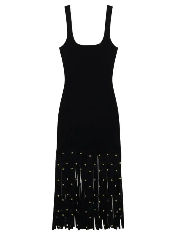 Simkhai Embellished Fringed Midi Dress - Black