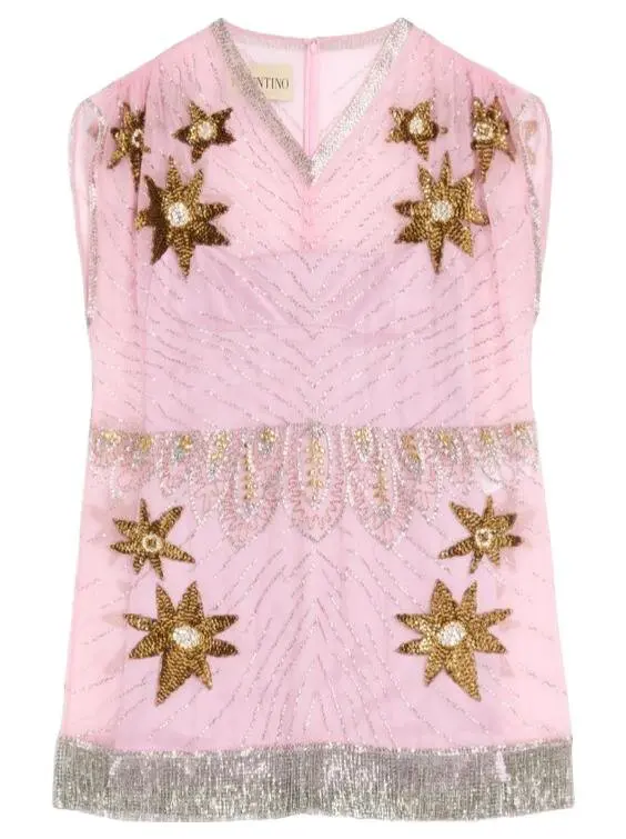 Valentino Garavani Embellished V-neck Dress - Pink