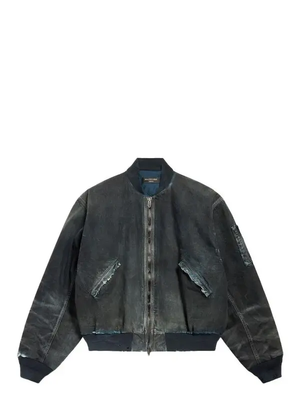Balenciaga Distressed Bomber Jacket - Dark Blue