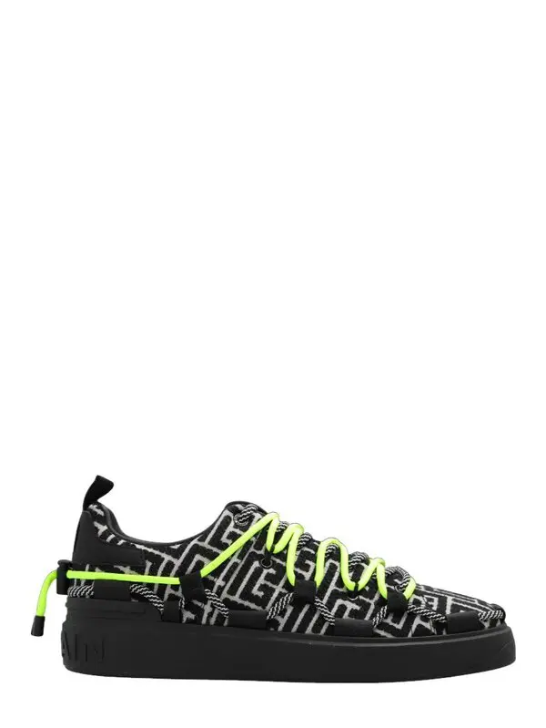 Balmain B-court Monogram Lace-up Sneakers - Black