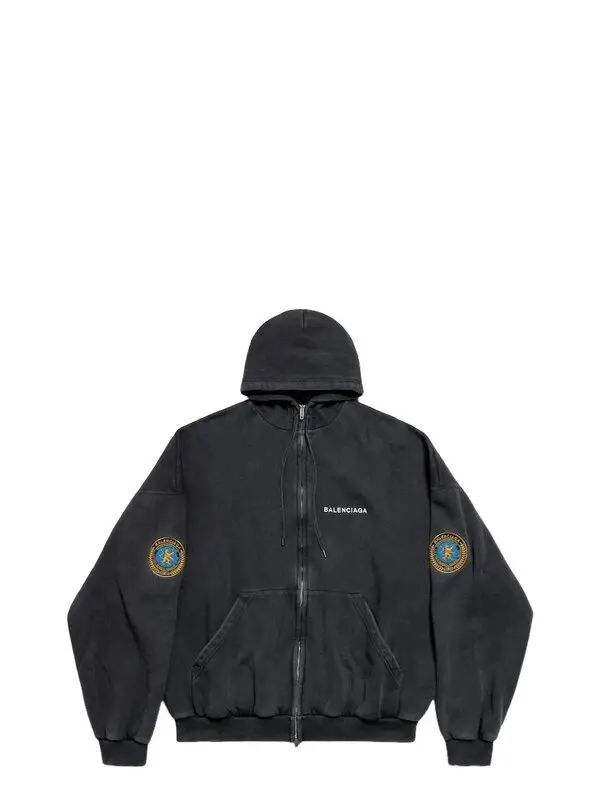 Balenciaga Uniform Patch Zip-up Hoodie - Black Fade