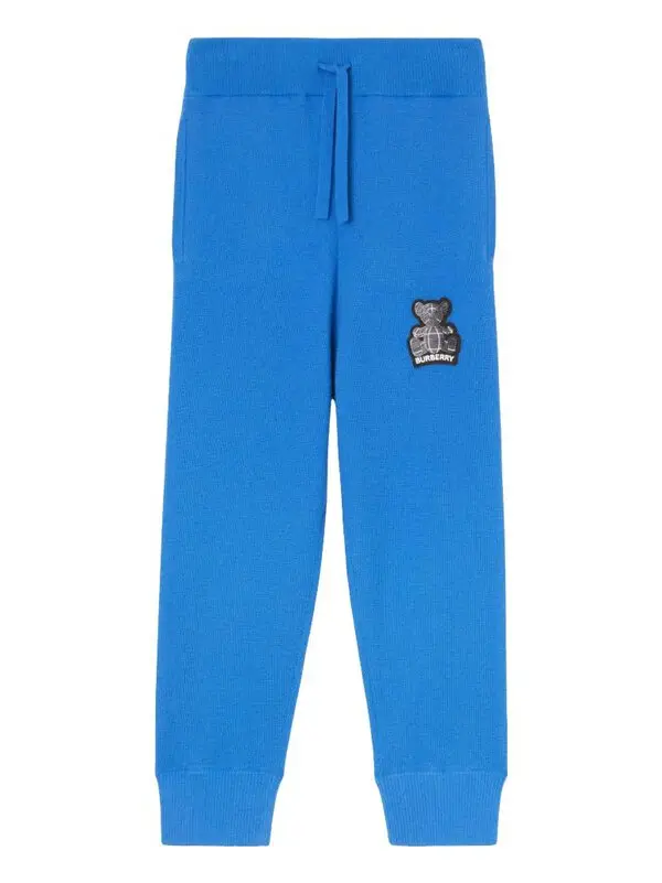 Burberry Thomas Bear Appliqué Cashmere Track Pants - Blue