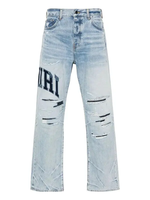 Amiri Varsity Logo Repair Mid-rise Straight-leg Jeans - Green