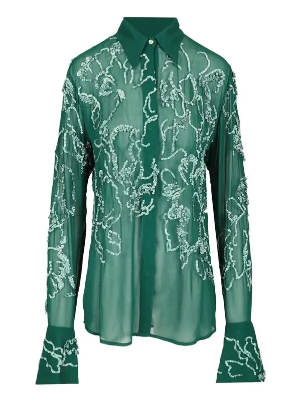 Dries Van Noten Long-sleeved Sequined Shirt - Green