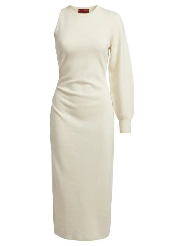 Gucci Midi-length Sable Dress With Asymmetrical Sleeves - Ivory White