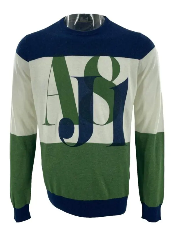 Emporio Armani Colorblocked Long Sleeve Sweater - Green