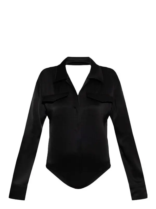 COURREGES Backless Satin Shirt Bodysuit - Black