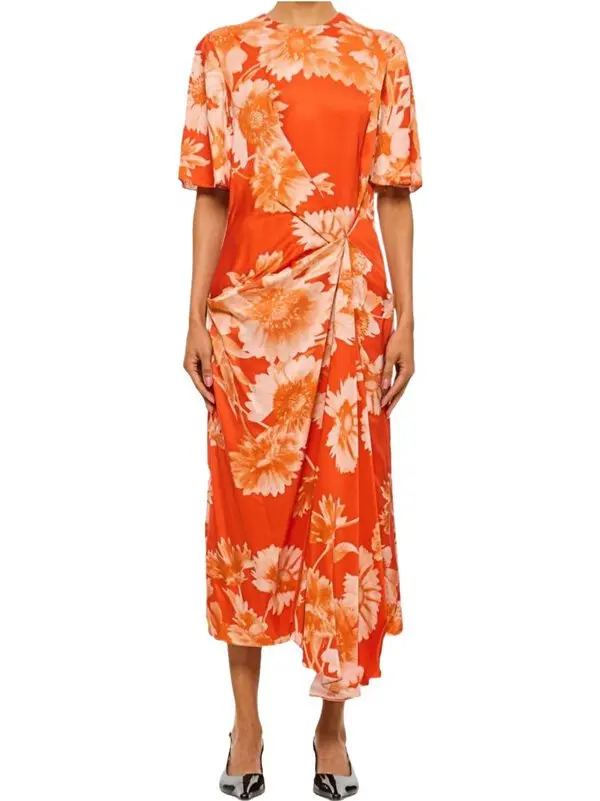 Erdem Viscose Dress With Floral Print And Draped Details - Red