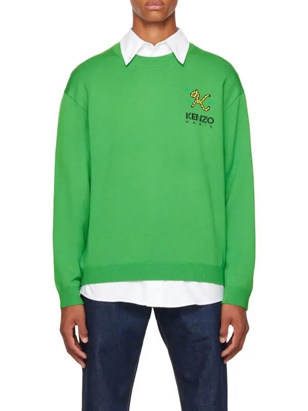 Kenzo Logo Embroidered Crewneck Sweater - Green