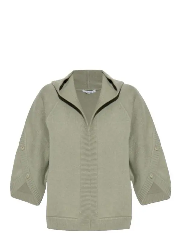 Max Mara Button Detailed Hooded Knit Sweater - Green