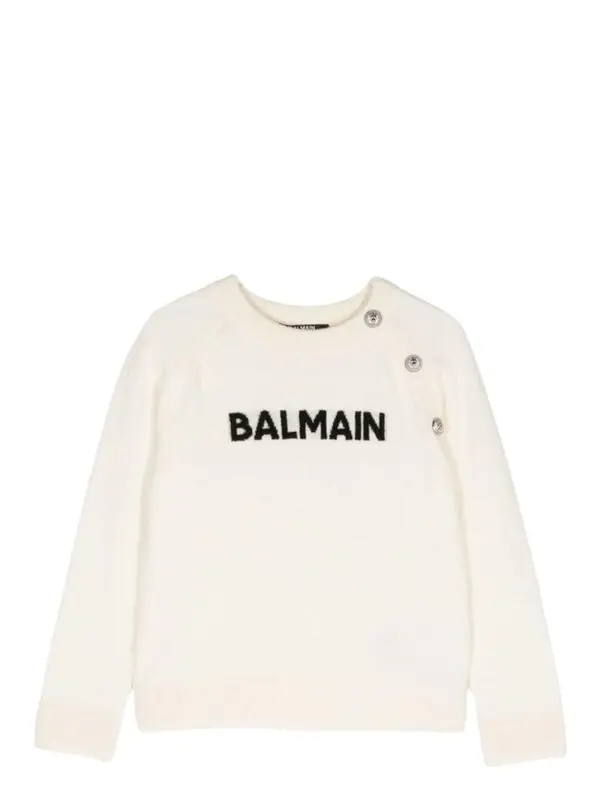Balmain Jacquard Logo Knitted Jumper - White