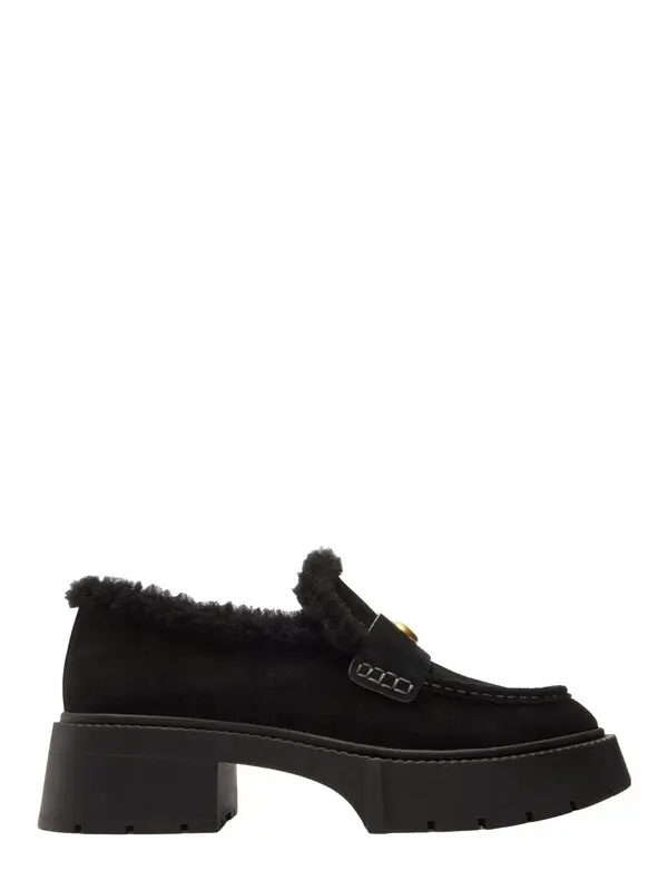 COACH Leah Shearling Logo Loafers - Black