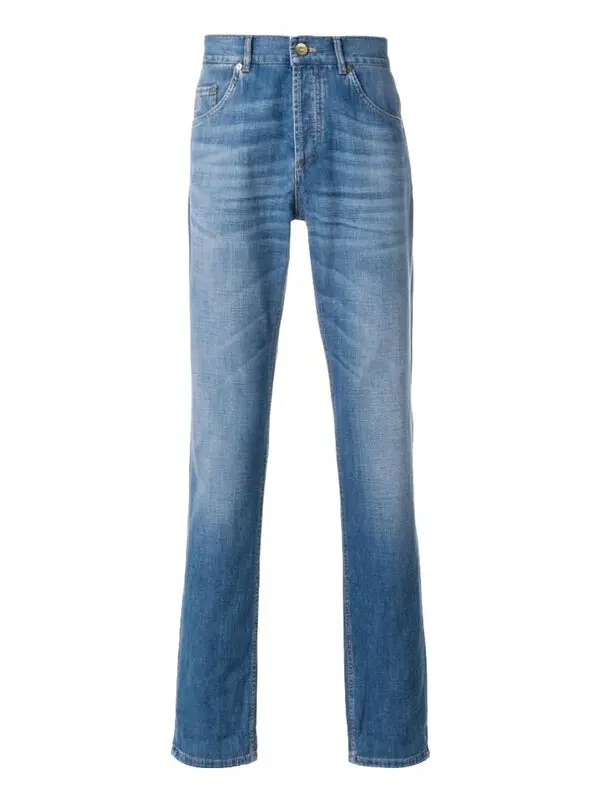 Brunello Cucinelli Logo Patch Straight Leg Jeans - Blue